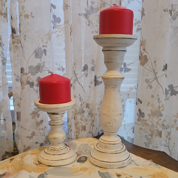 Artisan | Accents | Artisan White And Red Candle Holders Accents | Poshmark